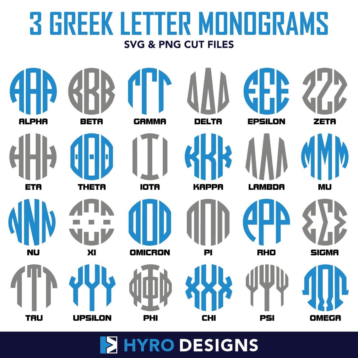 3 Greek Letter Circle Monograms Instant Download PNG & SVG | Etsy