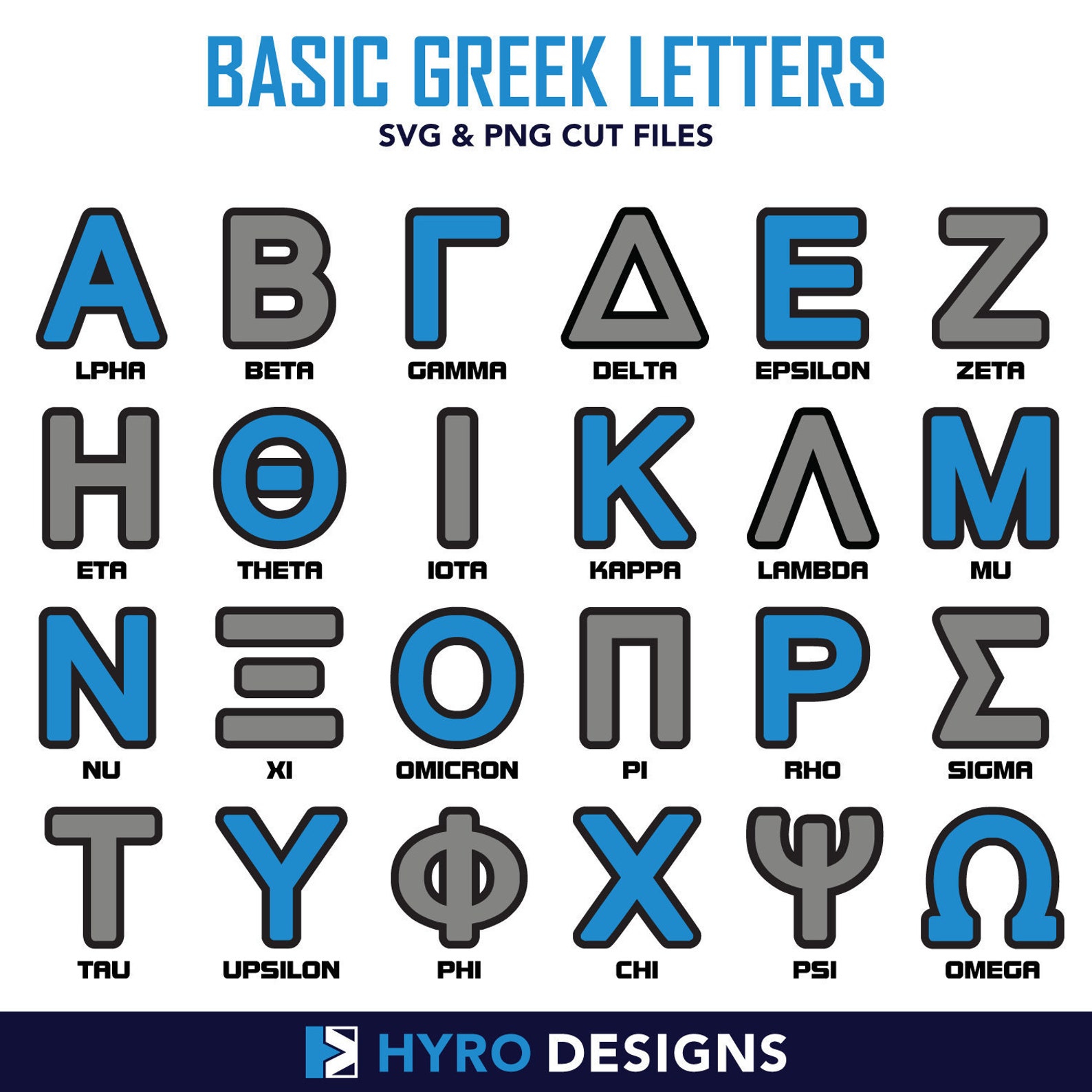 Basic Greek Digital Alphabet Instant Download PNG & SVG - Etsy