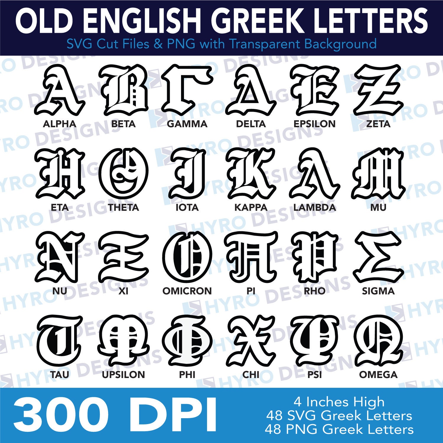 Old English Greek Digital Alphabet Instant Download PNG & SVG | Etsy