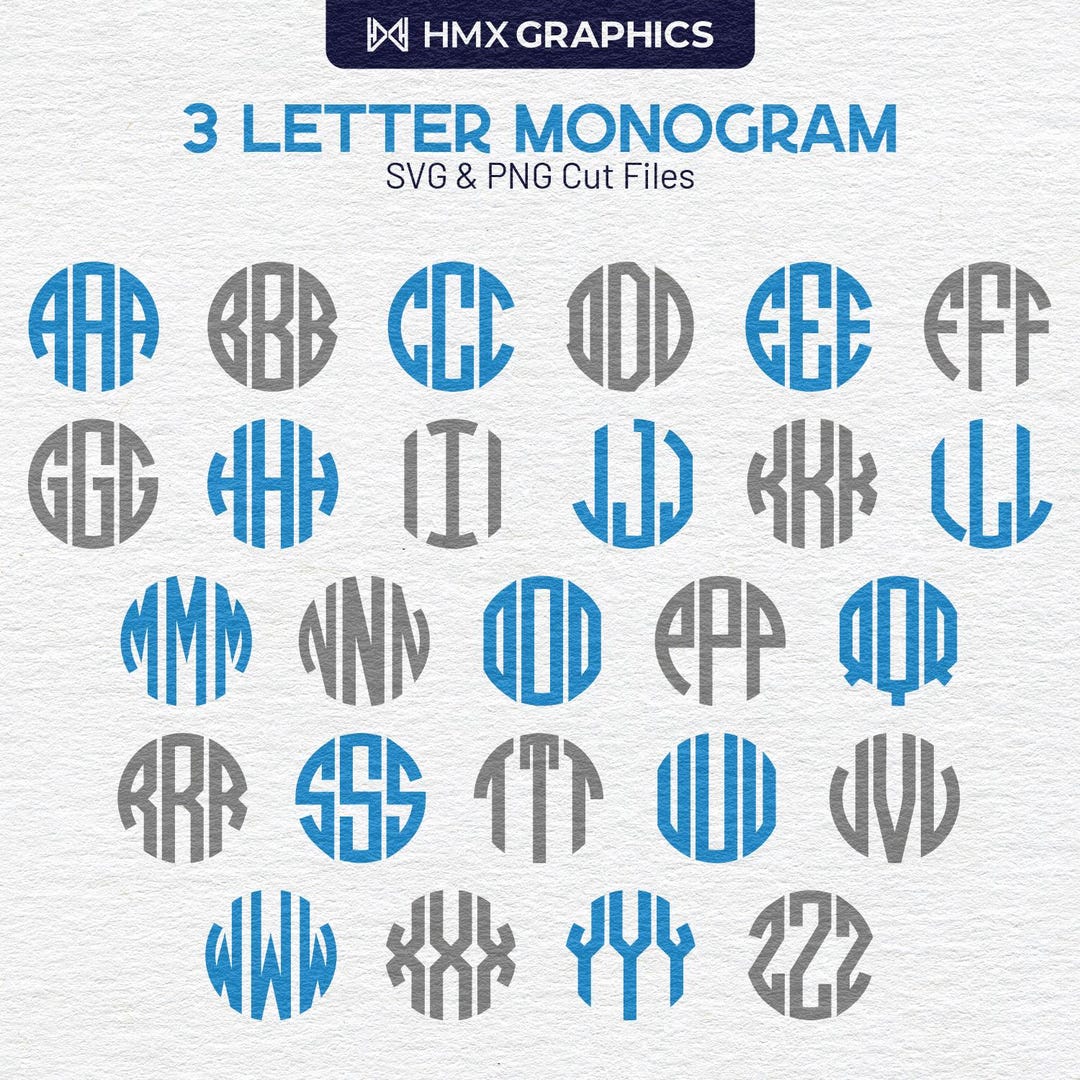 3 Letter Circle Monograms Instant Download (PNG & SVG Files) | Monogram ...