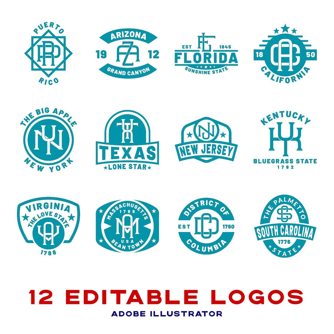 USA Monograms & 12 Logo Templates Instant Digital Download (AI Files ...