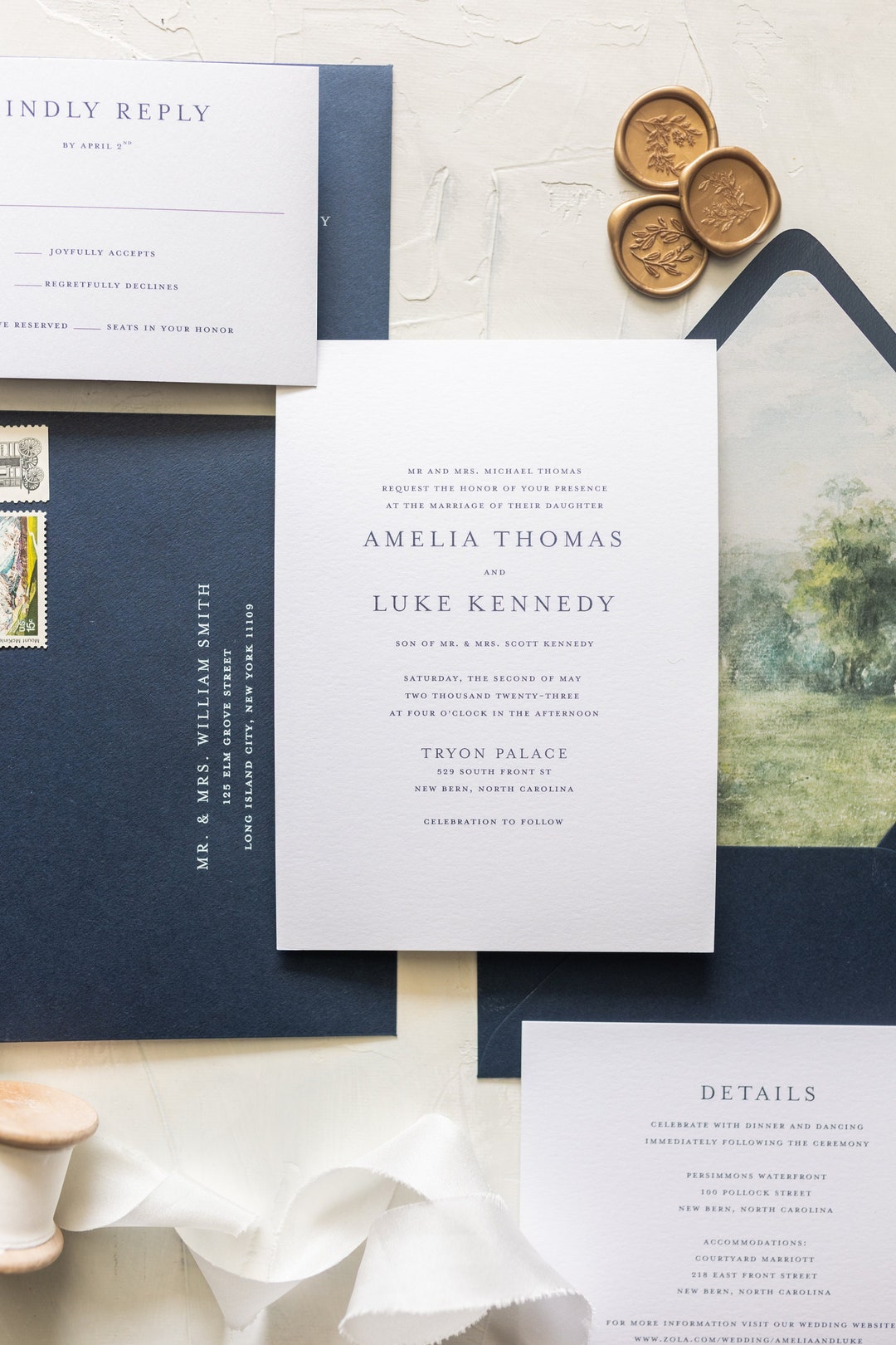AMELIA | Modern Serif 4 Piece Wedding Invitation, Timeless Simple Clean ...