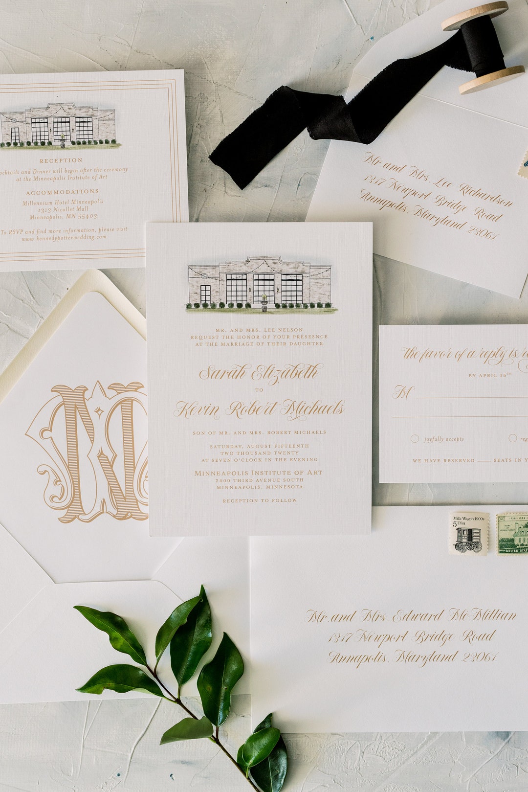 SARAH | Custom Venue Illustration 3 Piece Wedding Invitations, Elegant ...