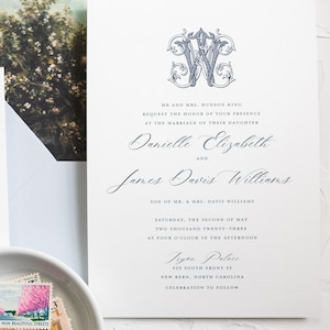 DANIELLE | Custom Monogram Illustration 3 Piece Wedding Invitations ...