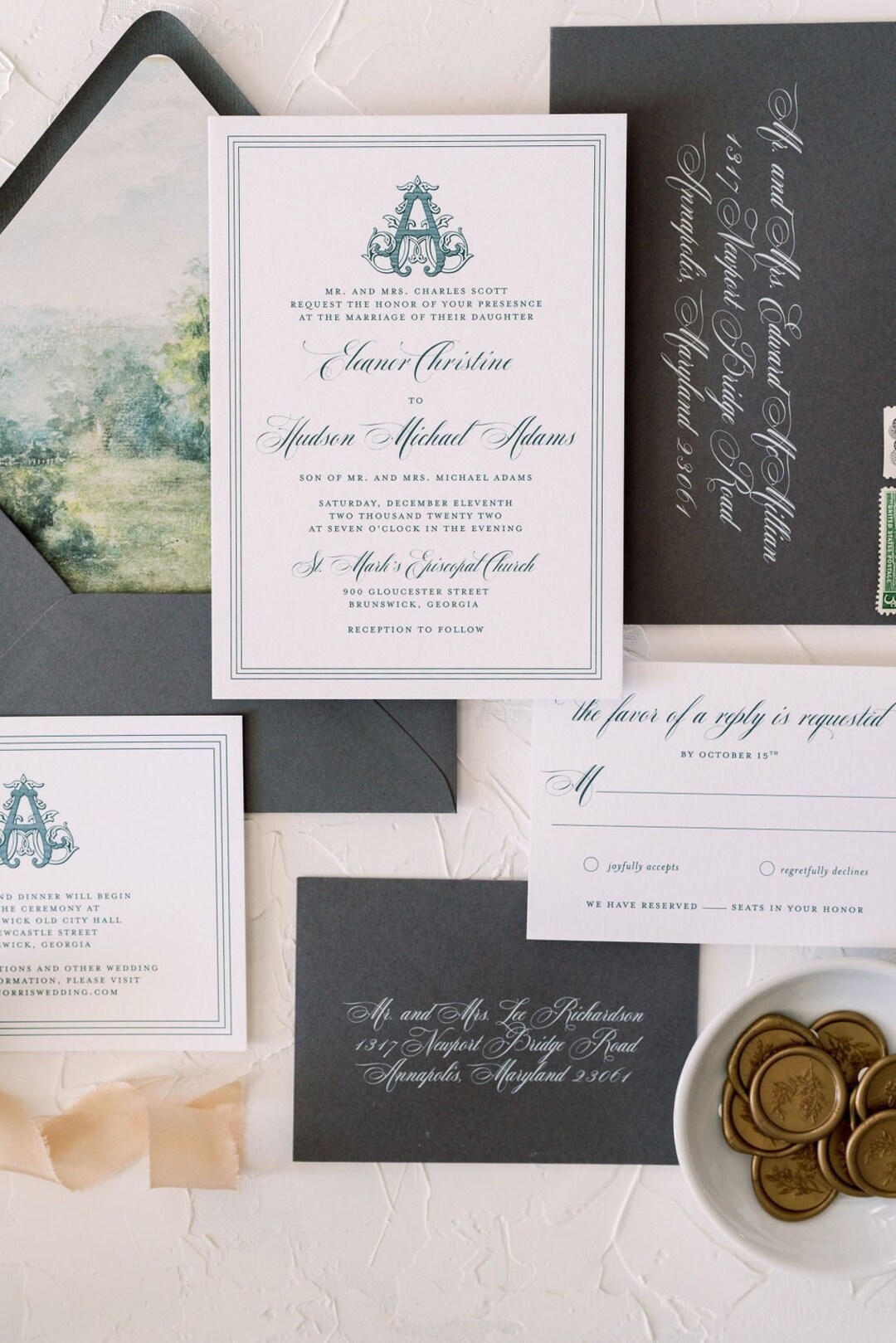 ELEANOR | Couple's Monogram 5 Piece Wedding Invitation, Monogrammed ...
