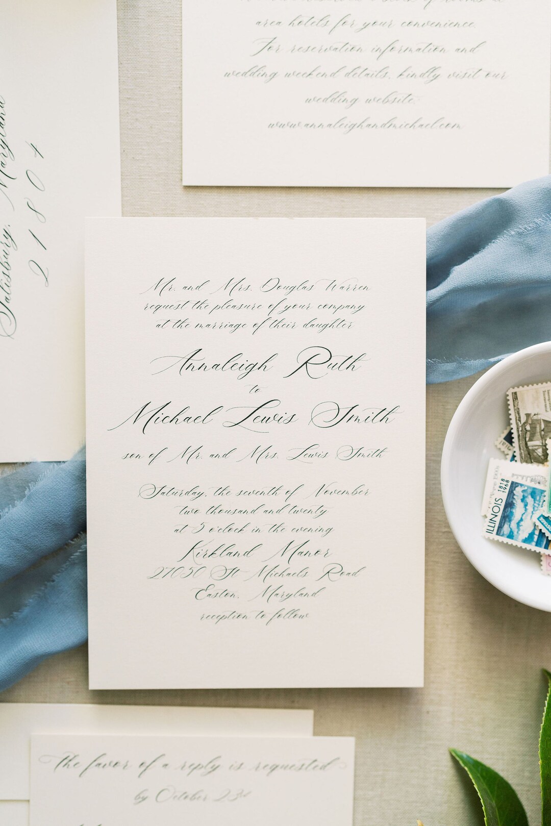 ANNALEIGH | Custom Traditional Script 3 Piece Wedding Invitations ...