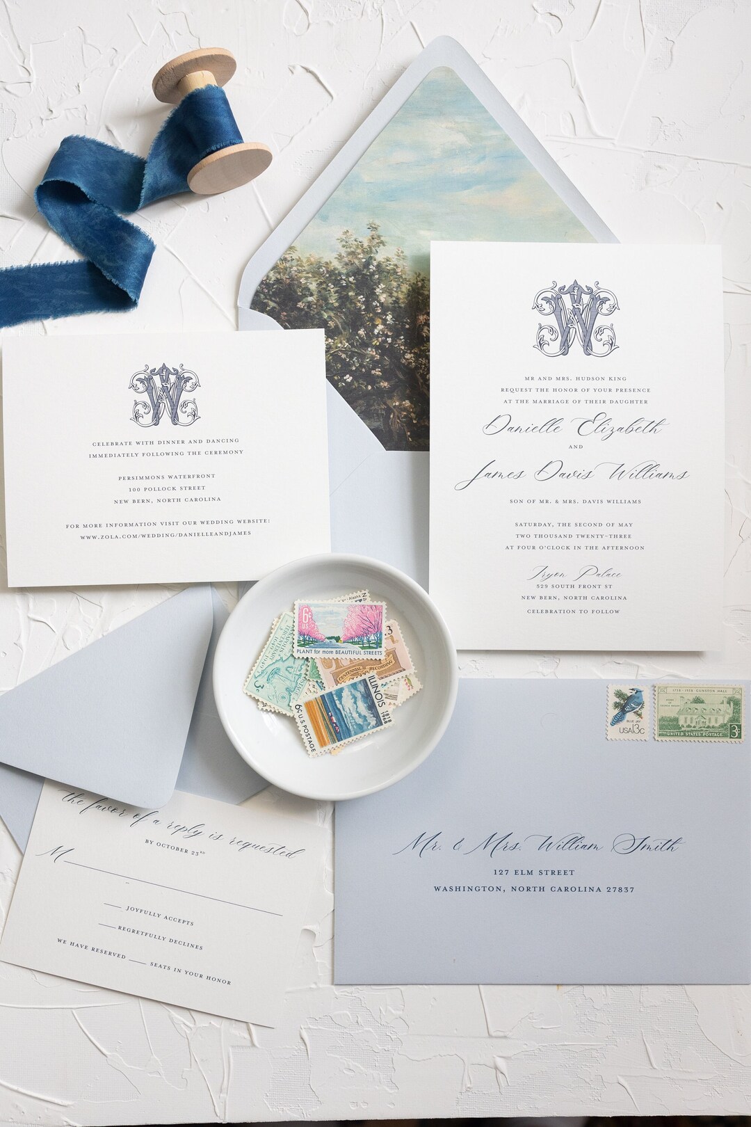 DANIELLE | Couple's Monogram 5 Piece Wedding Invitation, Monogrammed ...