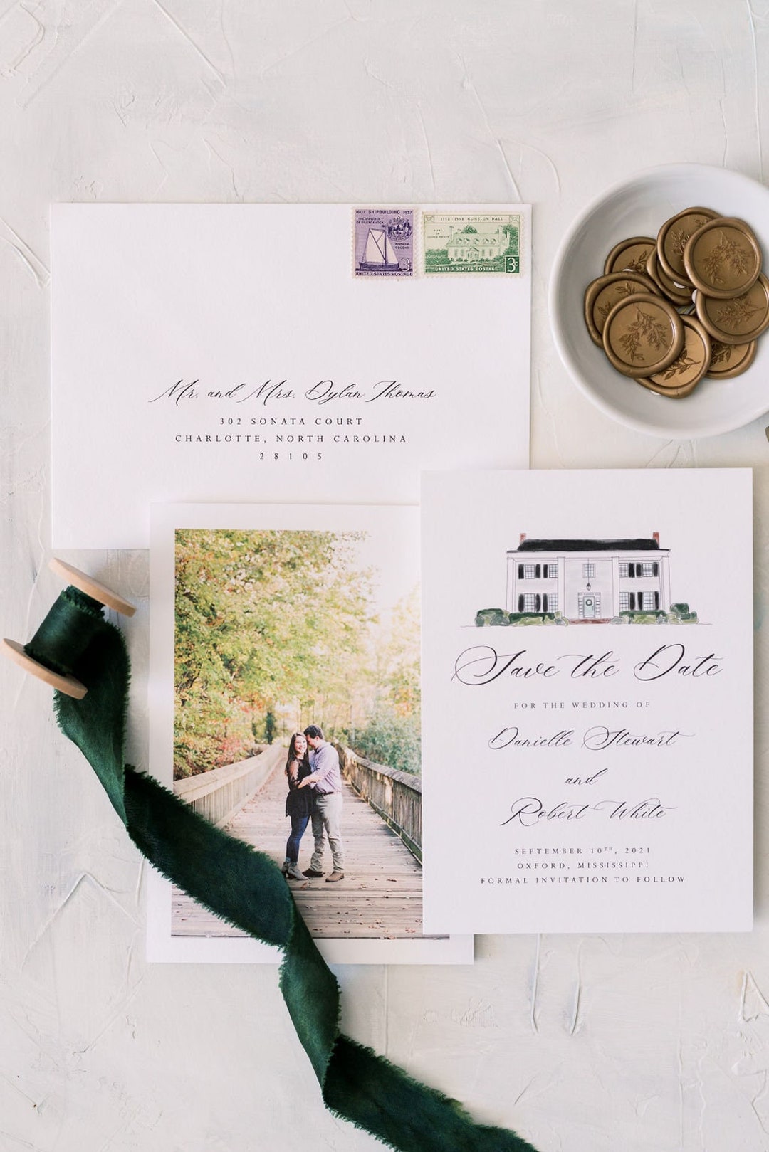Simple Calligraphy Venue Illustration Save the Date With Photo - Etsy