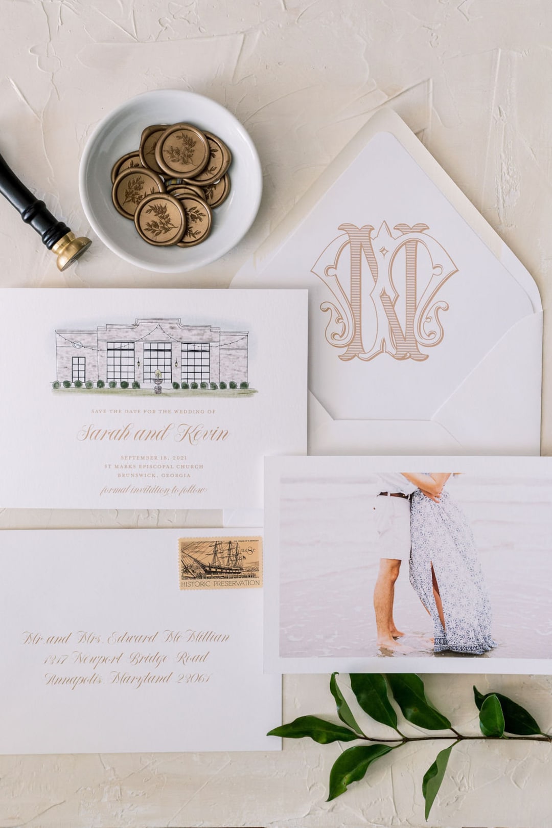 SARAH | Simple Calligraphy Venue Illustration Save the Date With Photo ...
