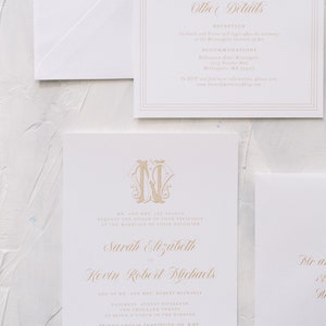 SARAH | Custom Monogram Illustration 3 Piece Wedding Invitations ...