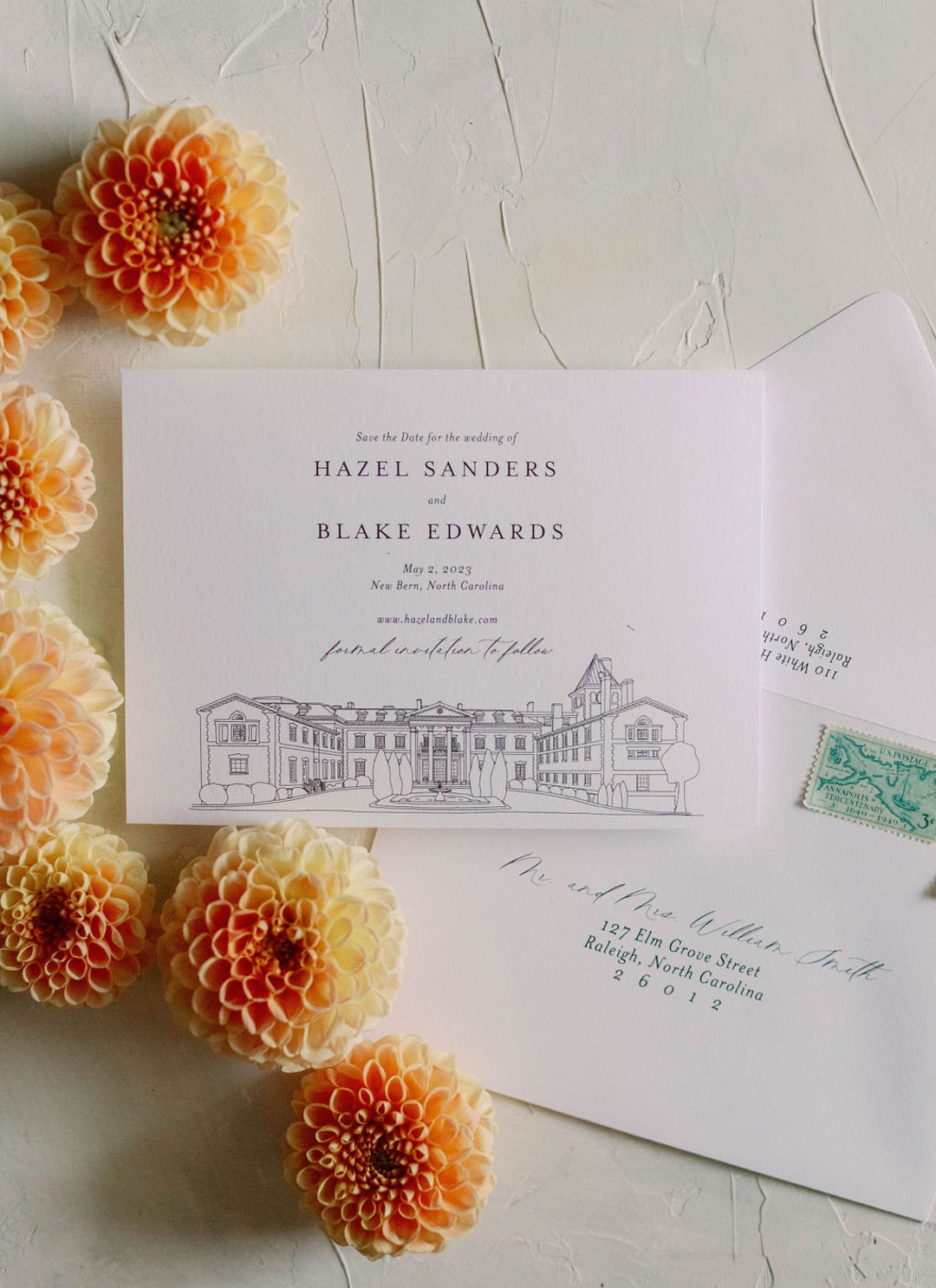 HAZEL | Simple Calligraphy Venue Illustration Save the Date - Etsy