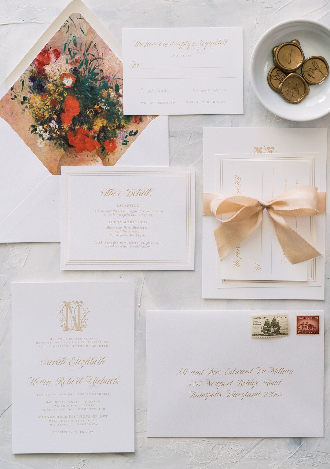 SARAH | Timeless Couples Monogram 4 Piece Wedding Invitation, Elegant ...