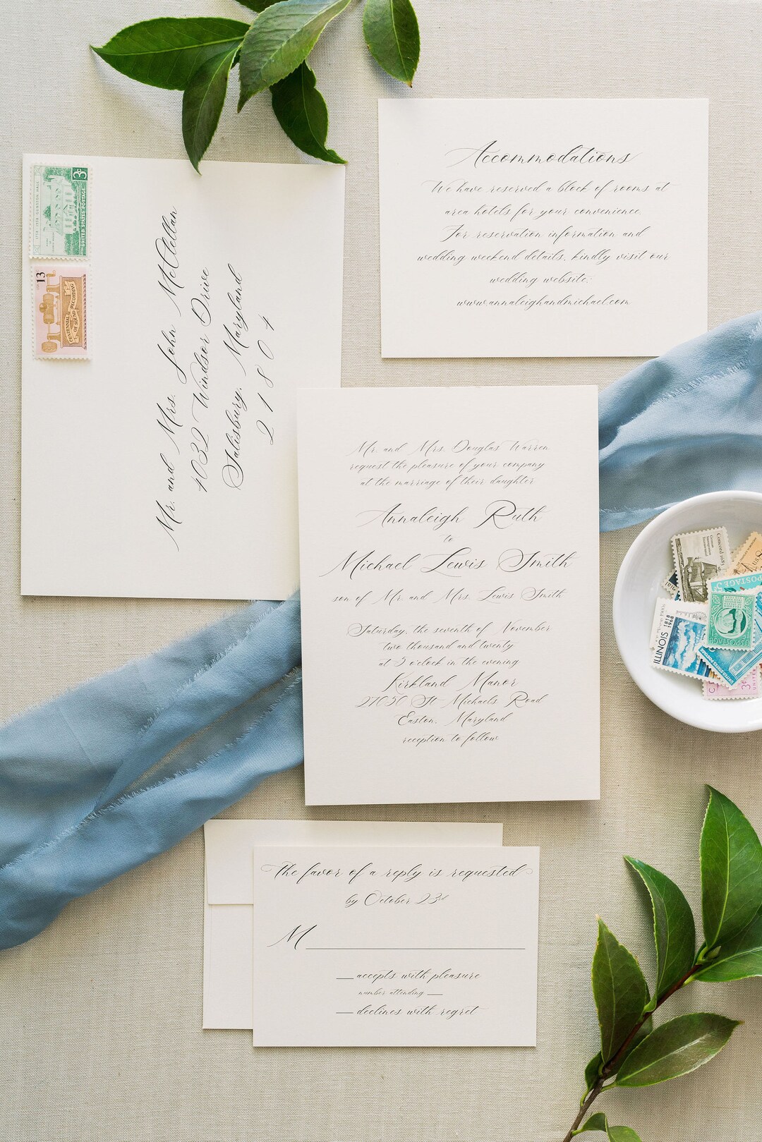 ANNALEIGH | Custom Traditional Script 4 Piece Wedding Invitation ...