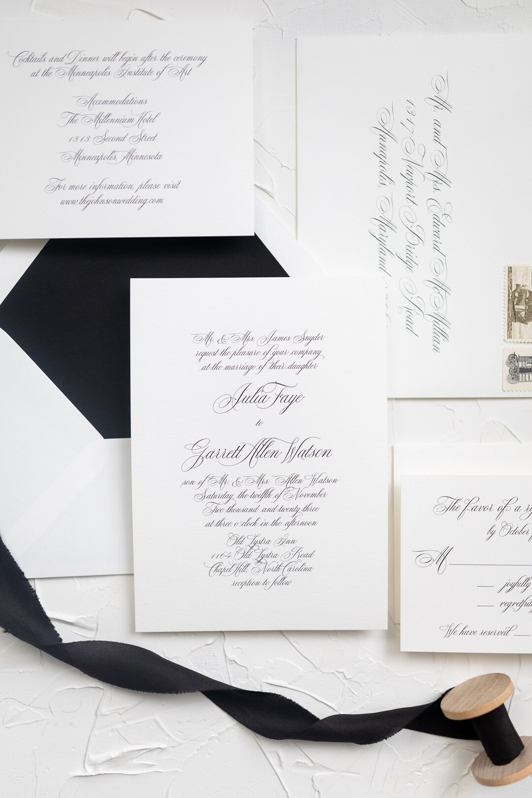 JULIA | Classic Traditional Script 5 Piece Wedding Invitation, Timeless Wedding Style, Vintage ...