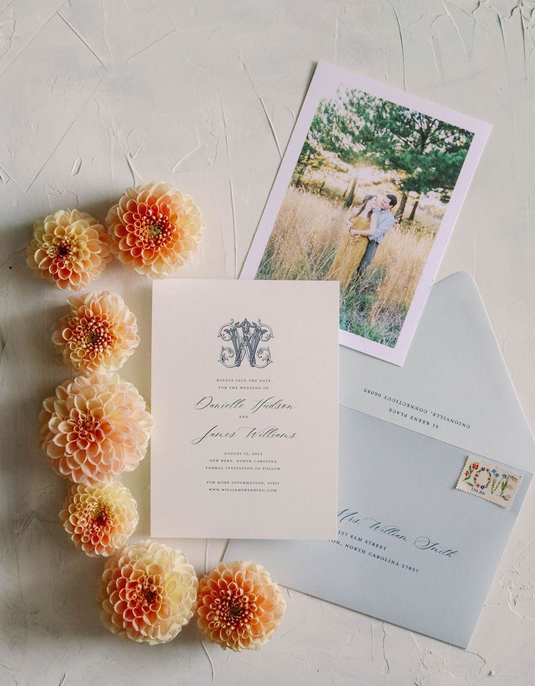 DANIELLE | Traditional Simple Monogram Save the Date With Photo - Etsy