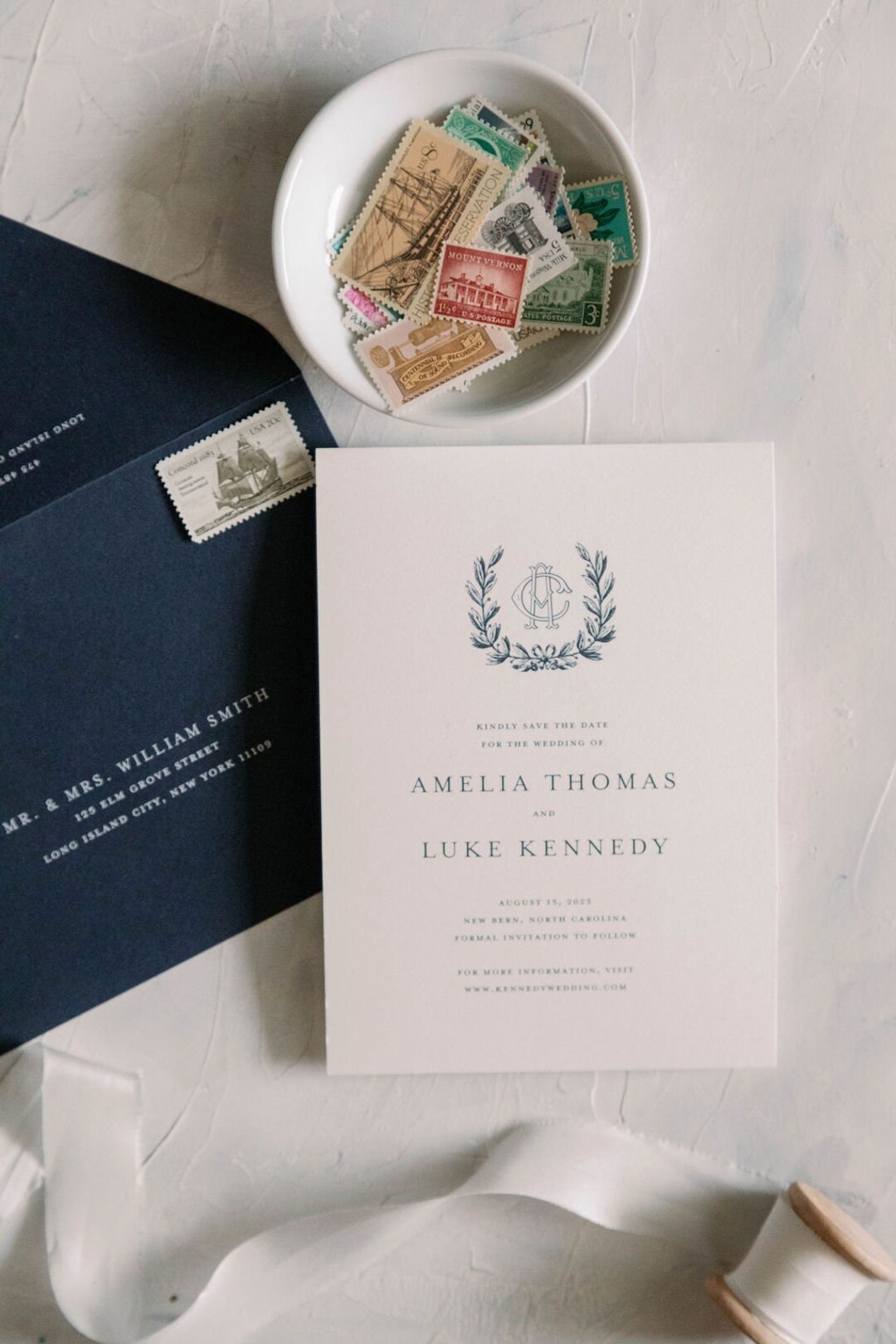 AMELIA | Traditional Simple Monogram Save the Date With Photo - Etsy