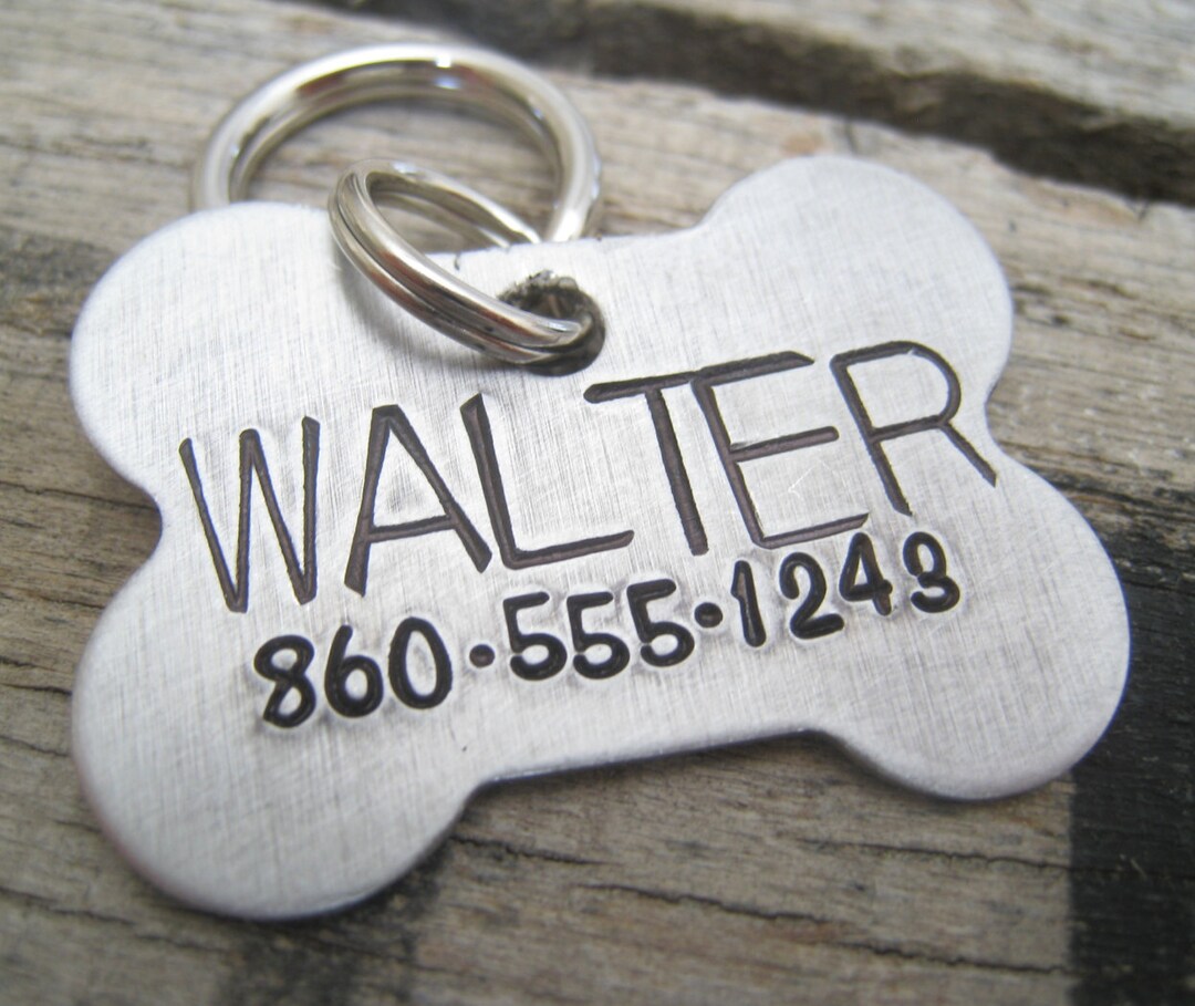 Classic Dog Bone ID Tag- Hand Stamped Pet ID Tag - Personalized Pet/dog ...