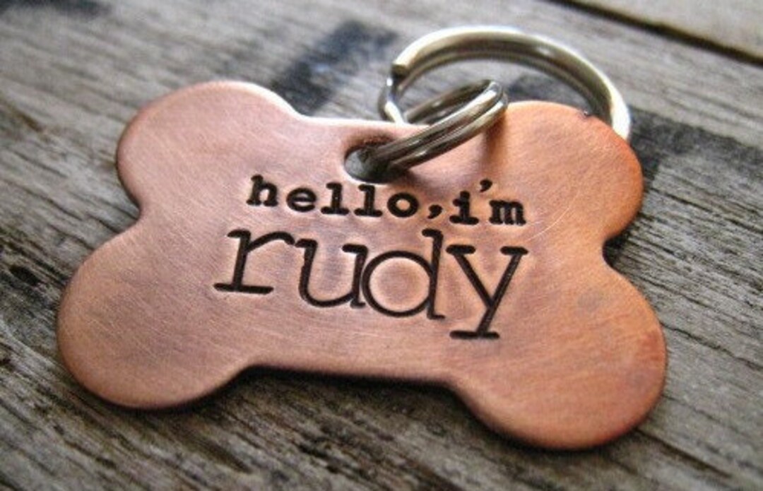 Hand Stamped Dog Bone Pet ID Tag - Personalized Pet/dog Tag - Dog ...