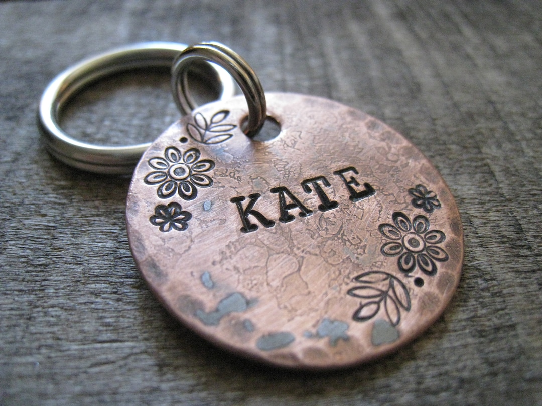 Flower and Leaf Dog Tag, Pet ID Tag, Dog Tag for Dogs, Personalized Pet ...