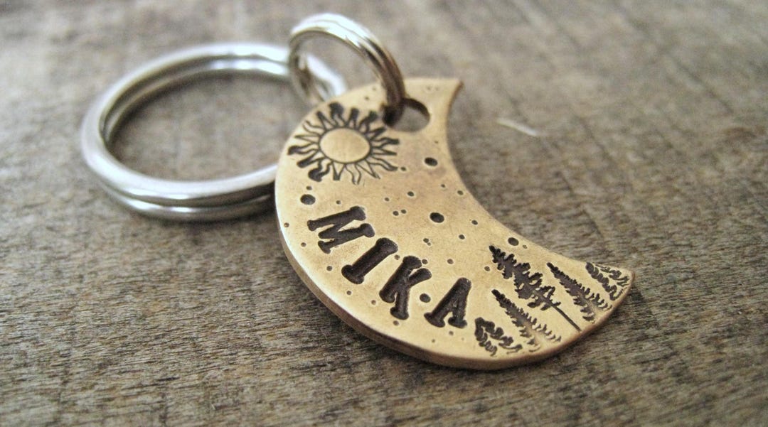 Moon Dog Tag - Small Pet Tag - Personalized Pet Tag - Hand Stamped ...