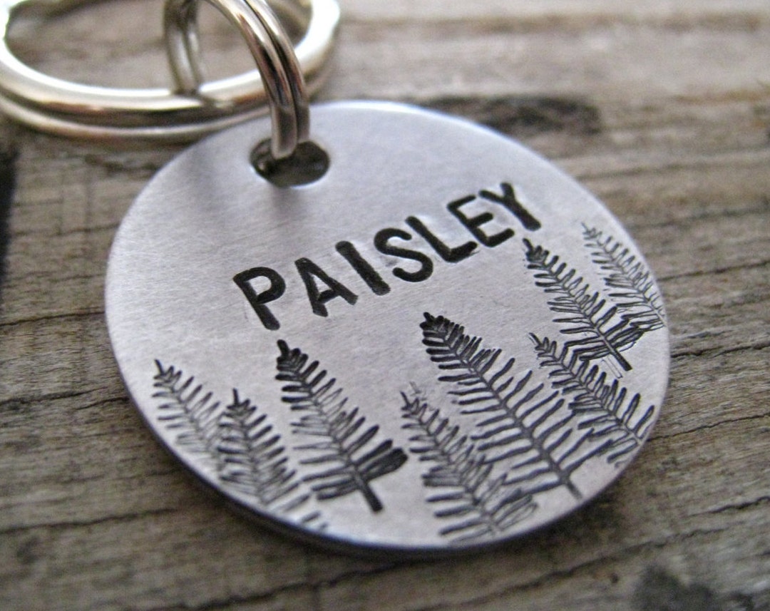 Mini Tree Line Dog Tag - Hand Stamped Pet ID Tag - Personalized Dog Tag ...