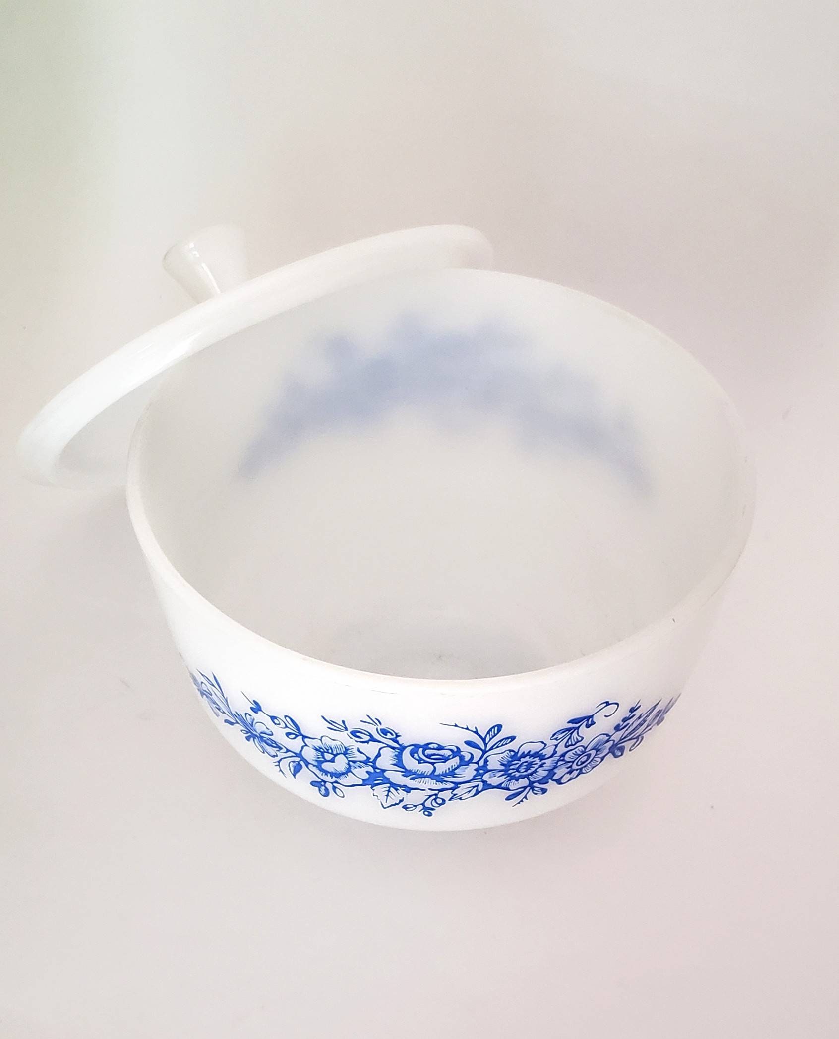 Vintage Milk Glass Bowl with Lid Blue Floral Design/Vintage | Etsy