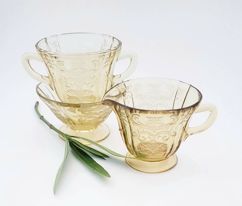 Yellow Amber Depression Glass Madrid Pattern Set of Three - Etsy