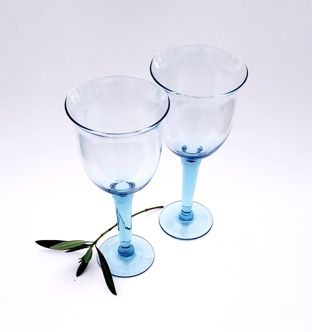 Vintage Light Blue Water Goblets/wine Glasses Large Set of Two Mcm ...