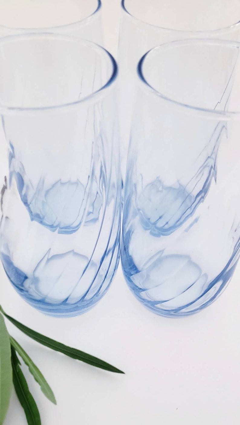 Vintage Blue Optic Swirl Glassware Set of Four by Anchor - Etsy