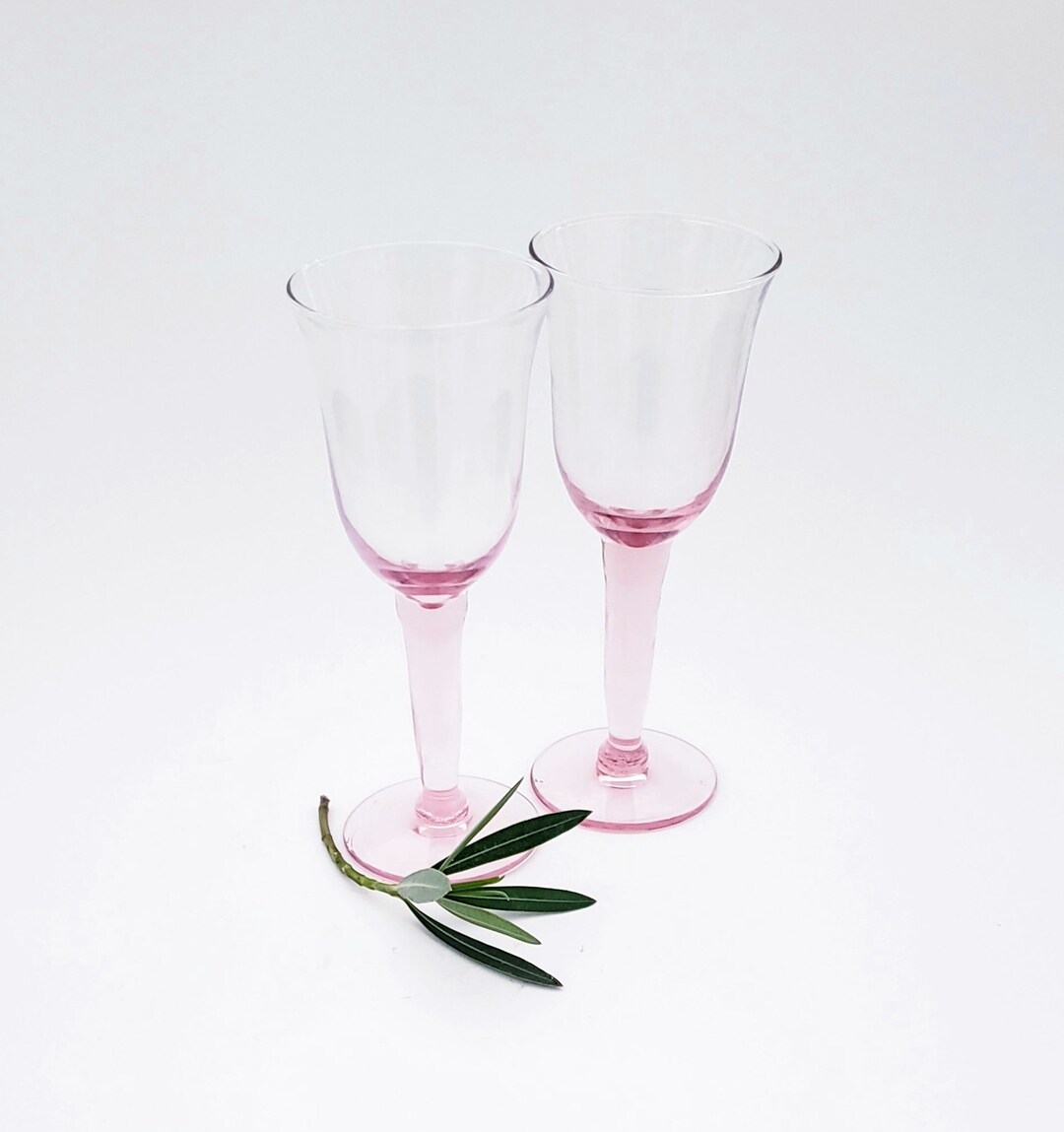 Vintage Pink Wine Glasses Set of Two Stemware/vintage Pink Stemware ...