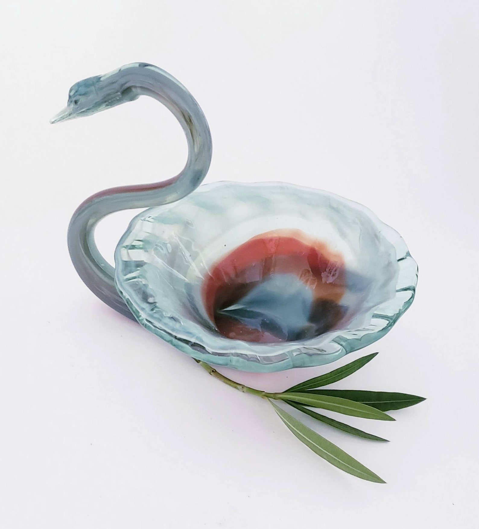 Vintage Art Glass Swan Bowl Multi Colored Mcm/mid Century Art - Etsy