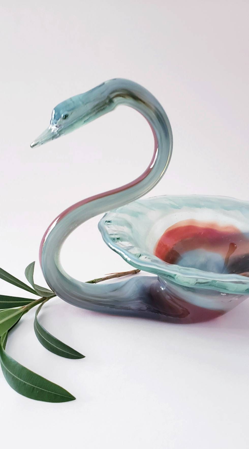 Vintage Art Glass Swan Bowl Multi Colored MCM/Mid Century Art | Etsy