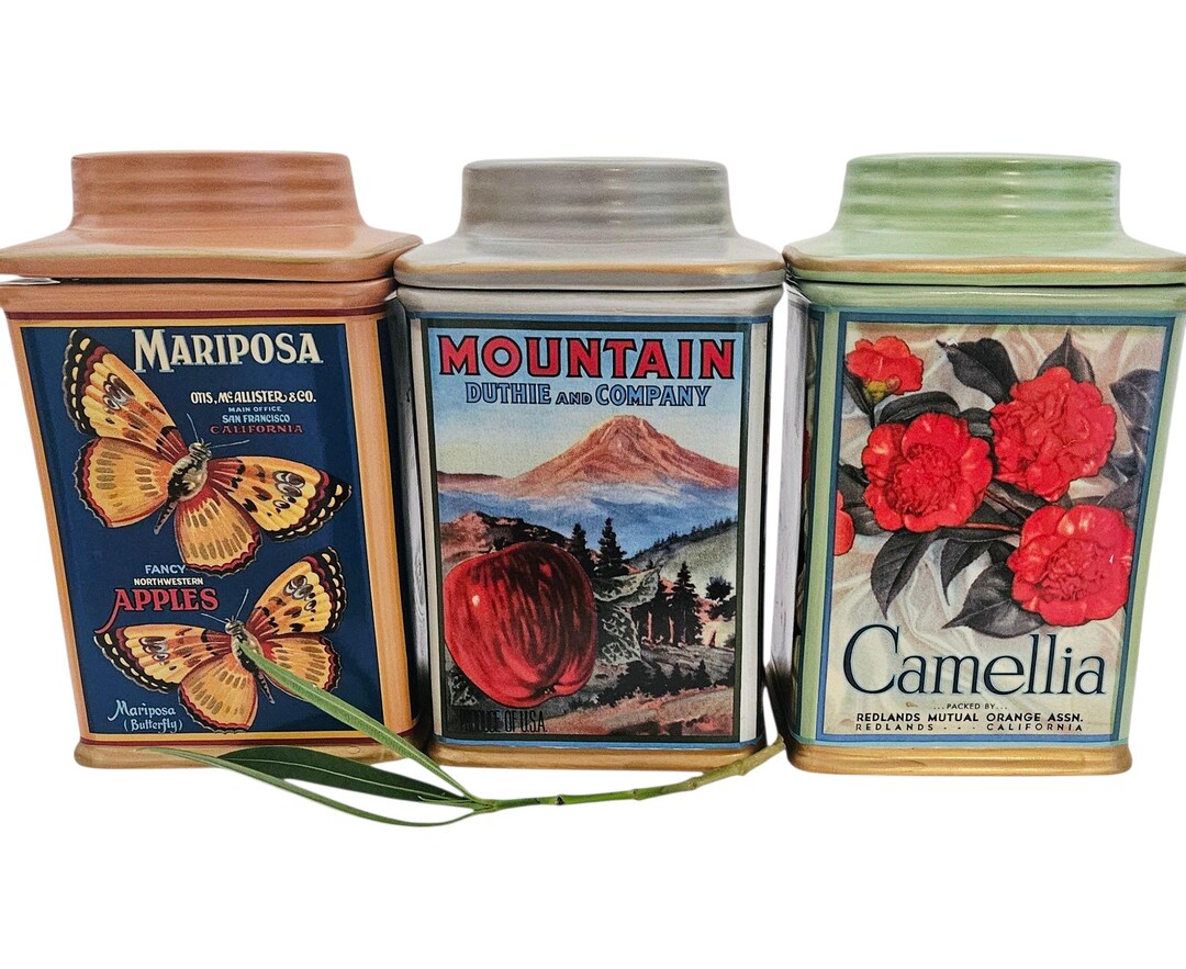 Vintage Oneida Ceramic Canister Set – California Fruit Label Designs - Etsy