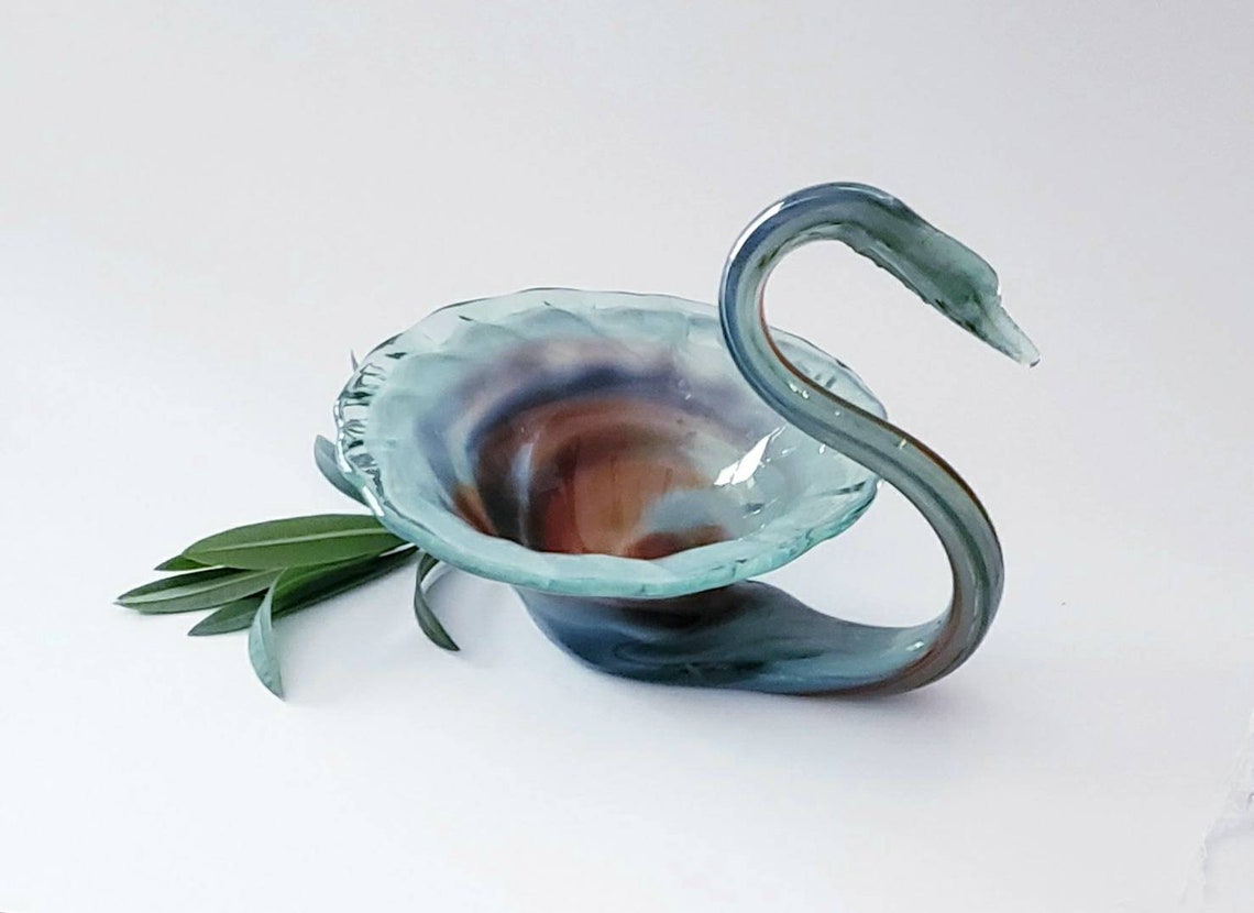 Vintage Art Glass Swan Bowl Multi Colored MCM/Mid Century Art | Etsy