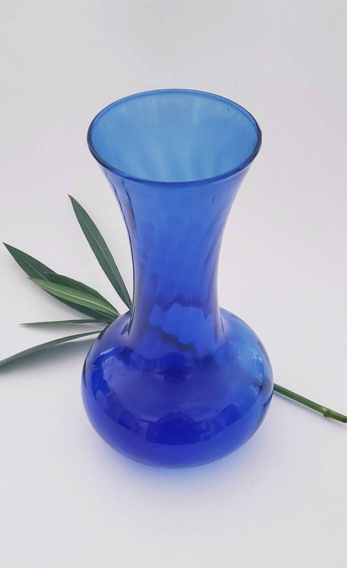Vintage Cobalt Blue Vase MCM Optical Swirl/Vintage Vase Cobalt | Etsy