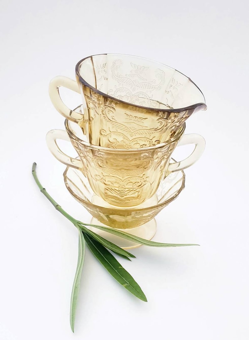 Yellow Amber Depression Glass Madrid Pattern Set of Three - Etsy