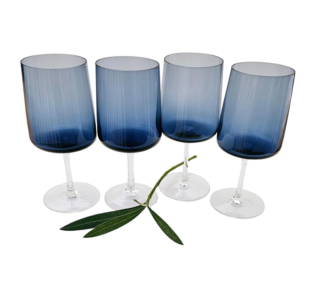 Vintage Dusky Blue Water Glasses Set of Four/mcm Sleek Water ...