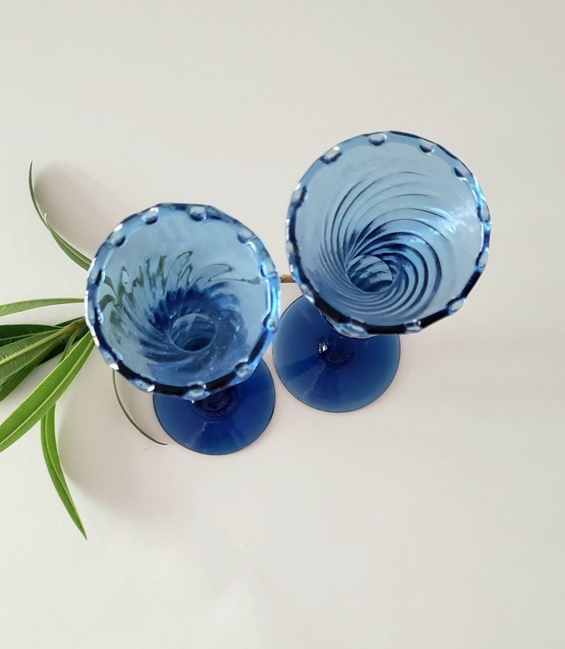 Vintage Cobalt Blue Vases Swirl Glass with Ruffled Rim Set of | Etsy