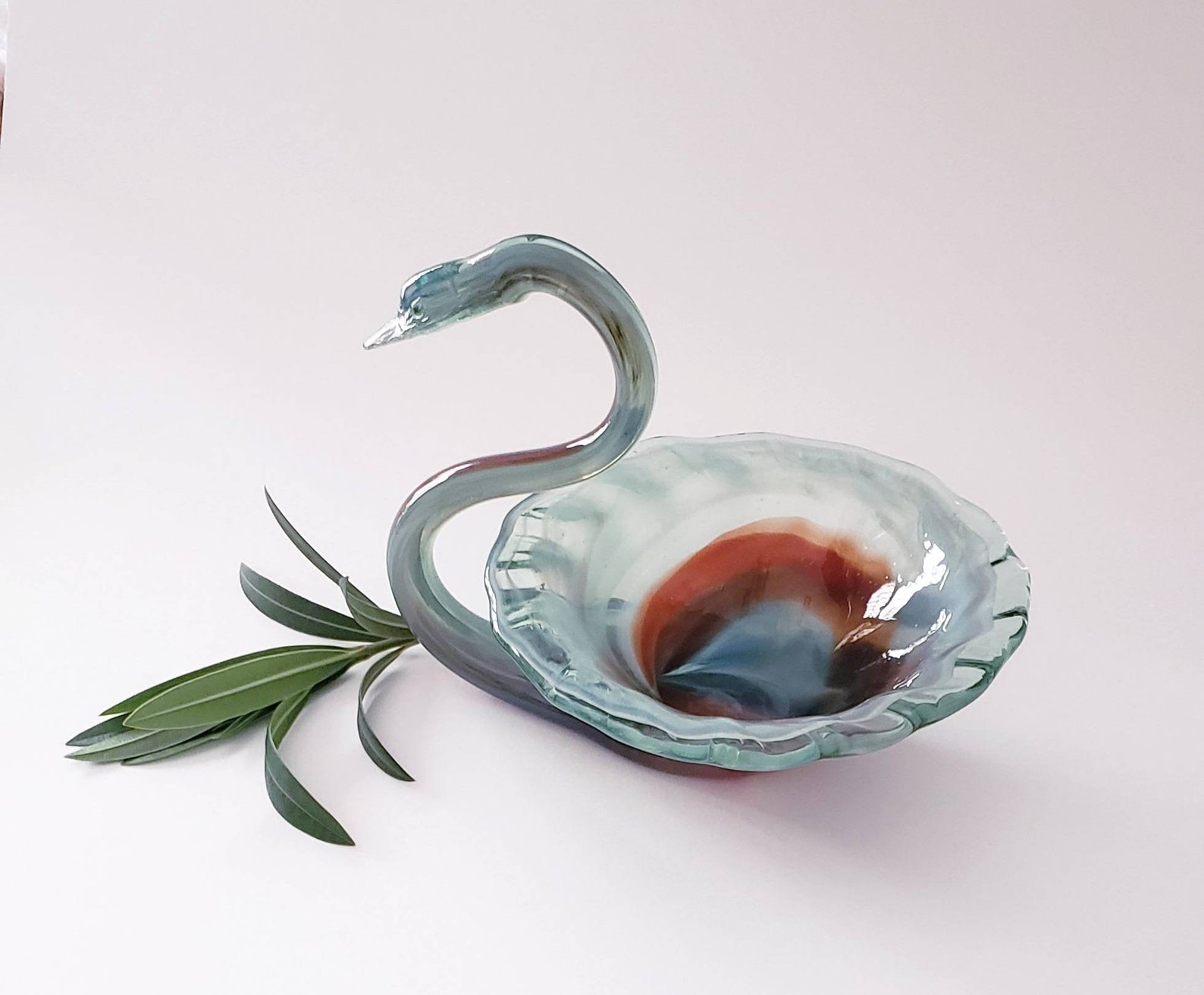 Vintage Art Glass Swan Bowl Multi Colored MCM/Mid Century Art | Etsy