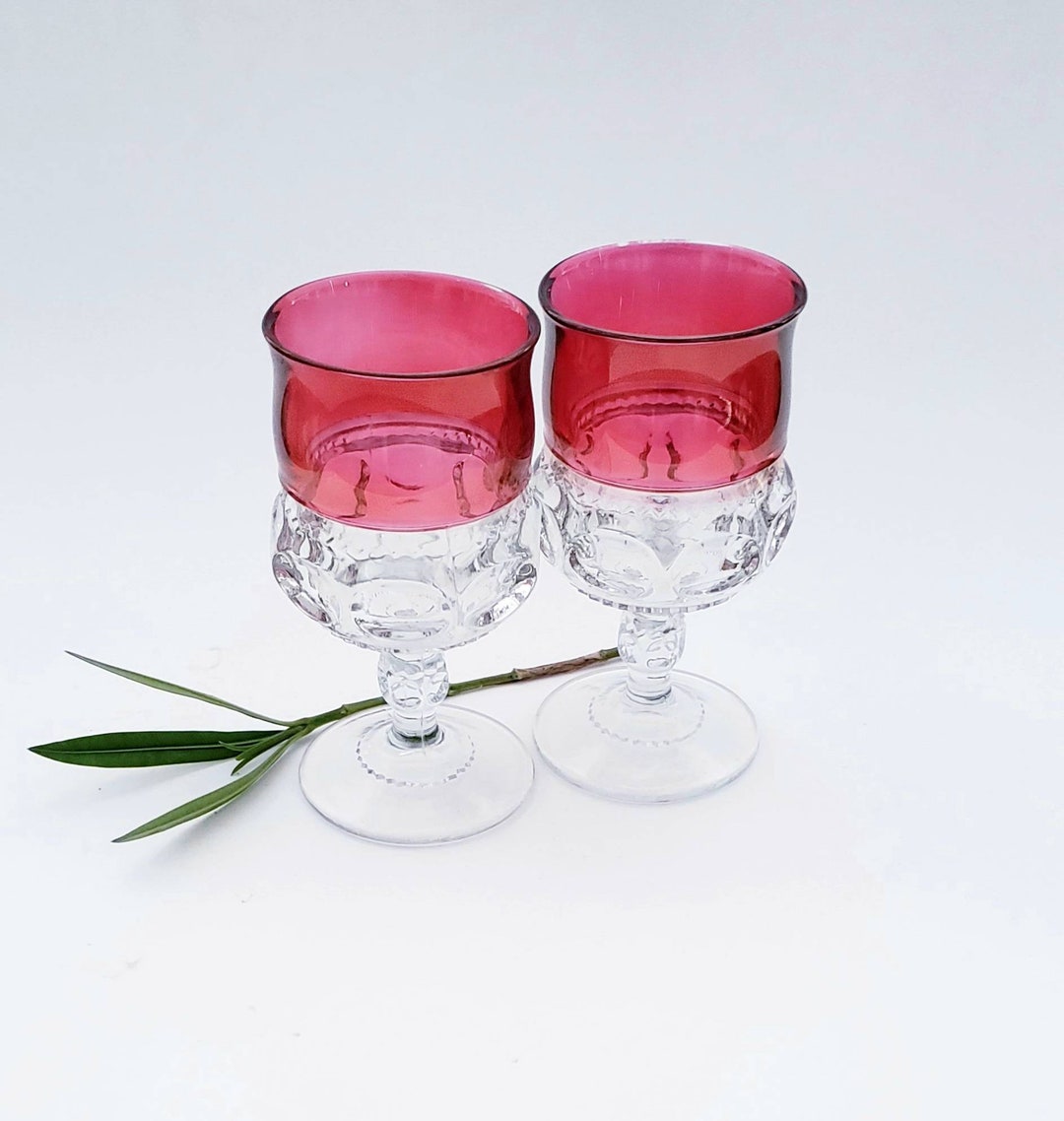 Vintage Water Goblets Kings Crown Ruby Flashed by Tiffin Set of Two ...