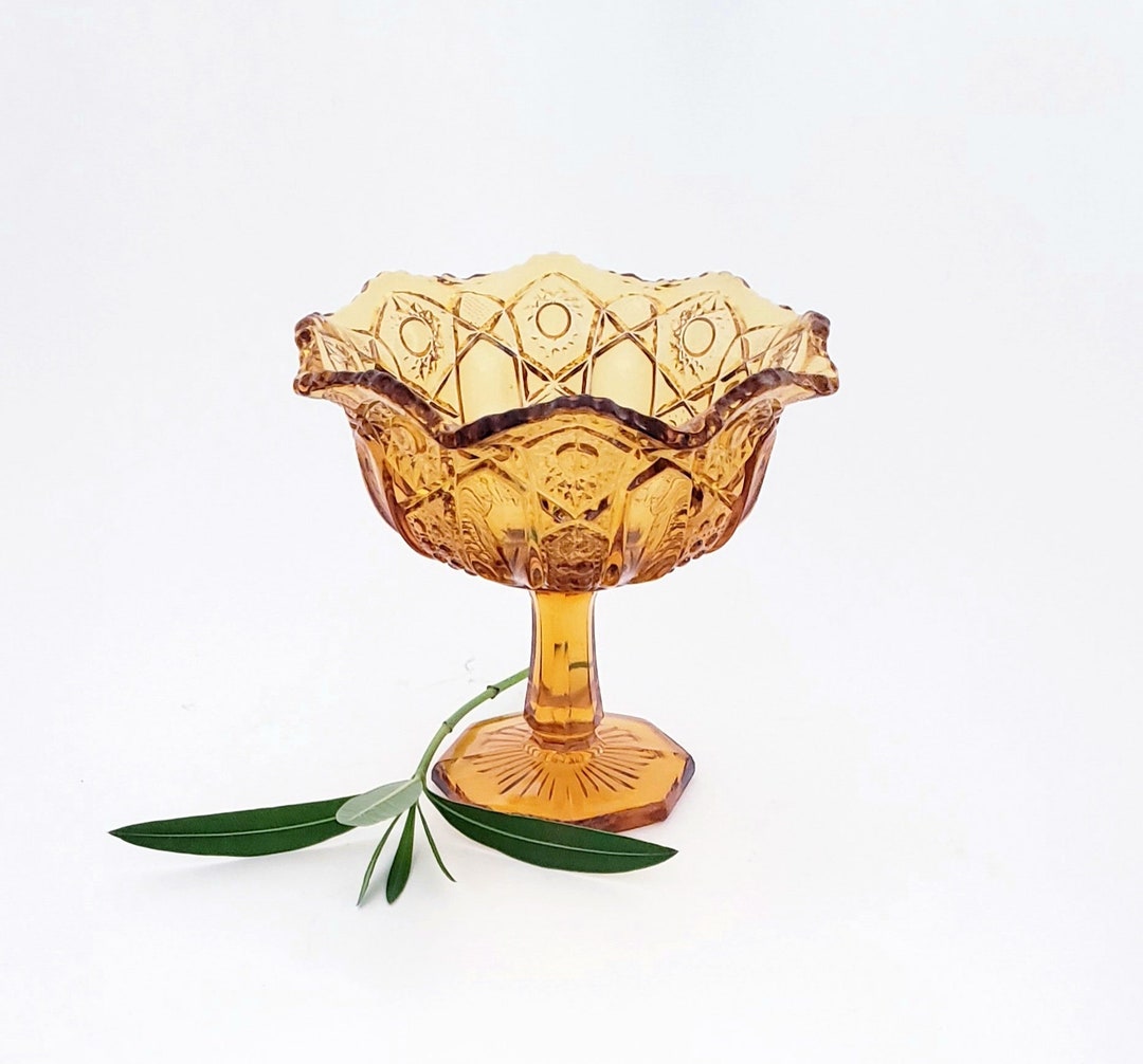 Vintage Amber Imperial Glass Compote Daisy and Buttons Pattern Mid ...