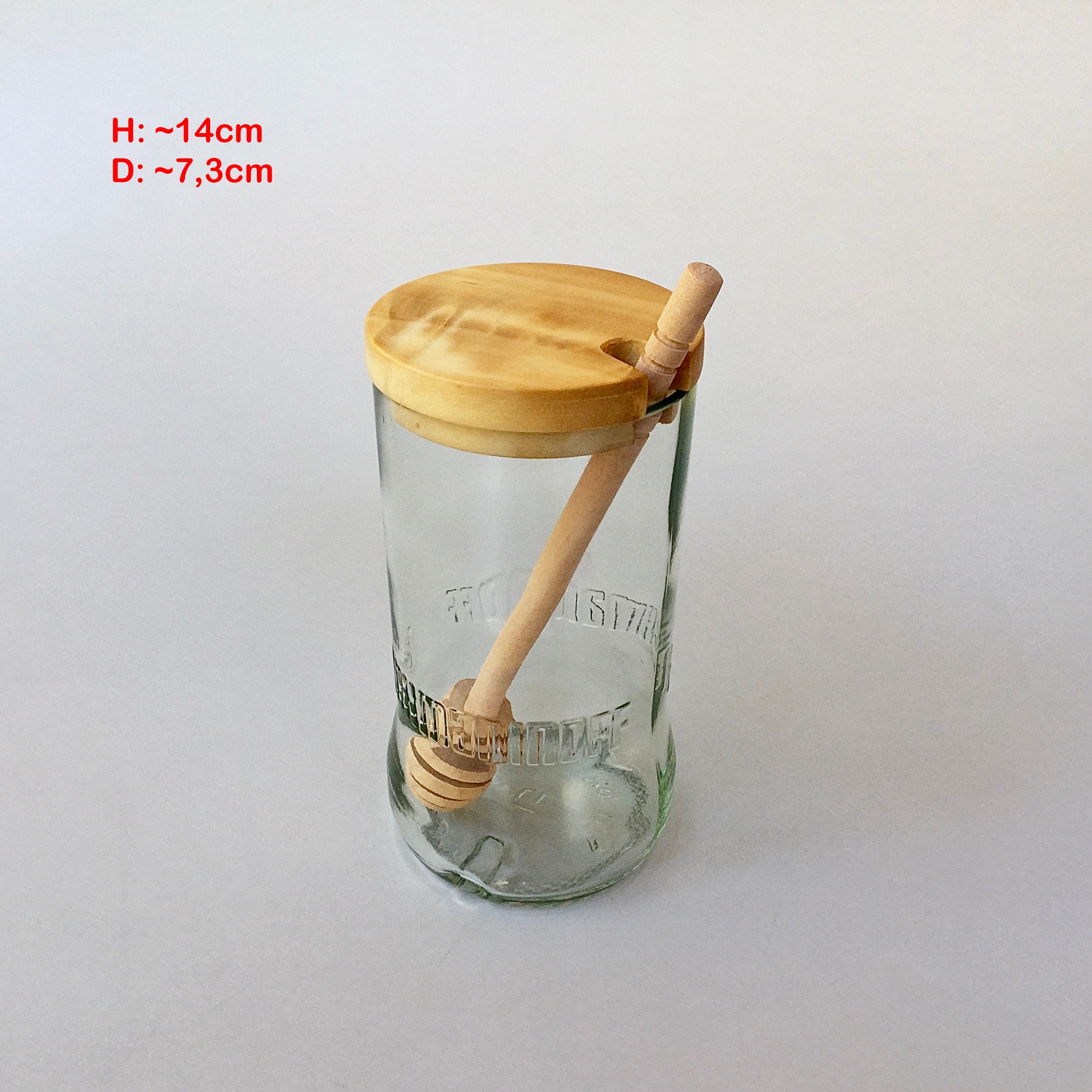 UPCYCLED HONEY JAR with dipper glass wood | Etsy