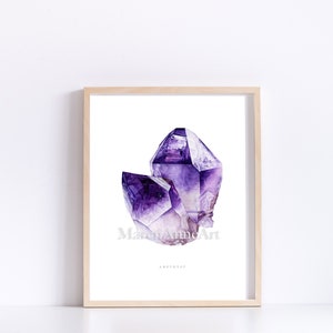 Crystal Art Watercolor Amethyst Crystal Print | Etsy
