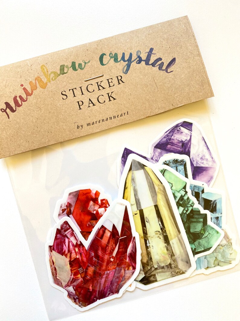 Rainbow Crystal Sticker Pack- Crystal Stickers, Set of 6 Watercolor ...