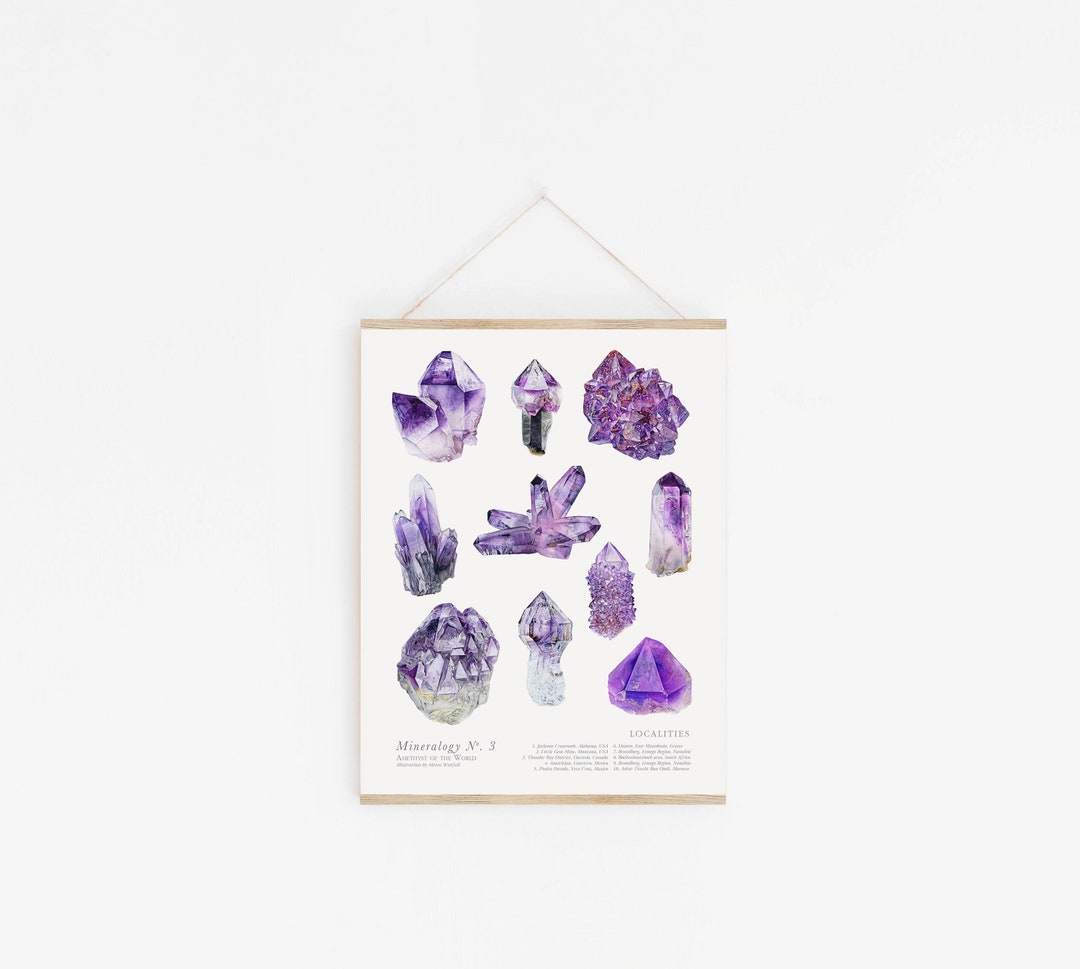 Mineral Poster- Mineralogy No. 3- Amethyst of the World- Watercolor ...