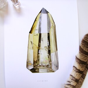 Crystal Print- Watercolor Citrine Tower- Mineral Print, Geology Art ...