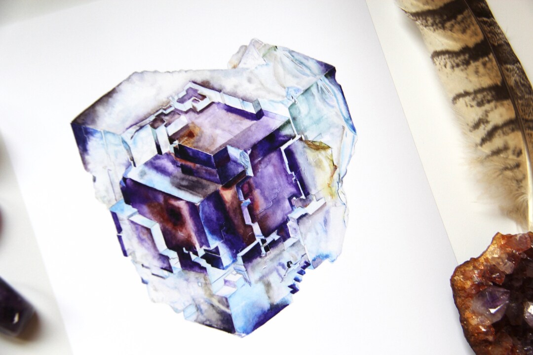 Watercolor Fluorite Crystal Art Print- Crystal Art, Mineral Art ...