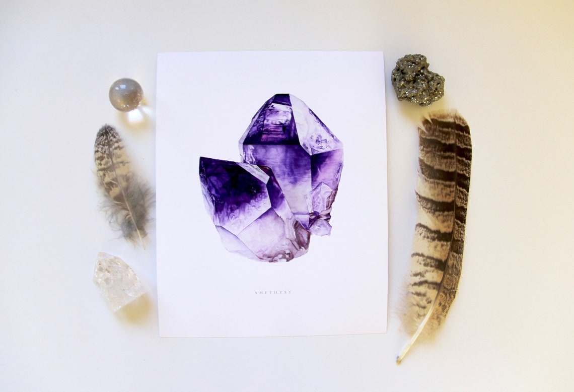 Crystal Art Watercolor Amethyst Crystal Print | Etsy