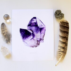 Crystal Art- Watercolor Amethyst Crystal Print 8"x10" - Watercolor ...