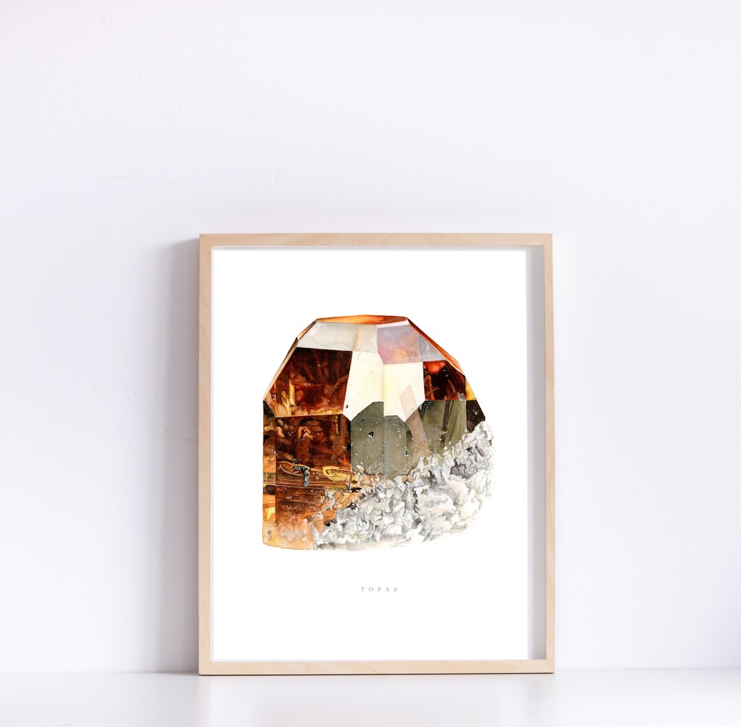 Gemstone Print- Watercolor Topaz Crystal- Mineral Art, Gemstone Art ...